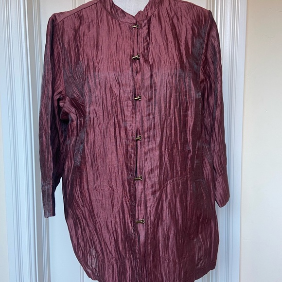 Citron | Tops | Citron Santa Monica Pleated Moss Burgundy Linen Blend ...